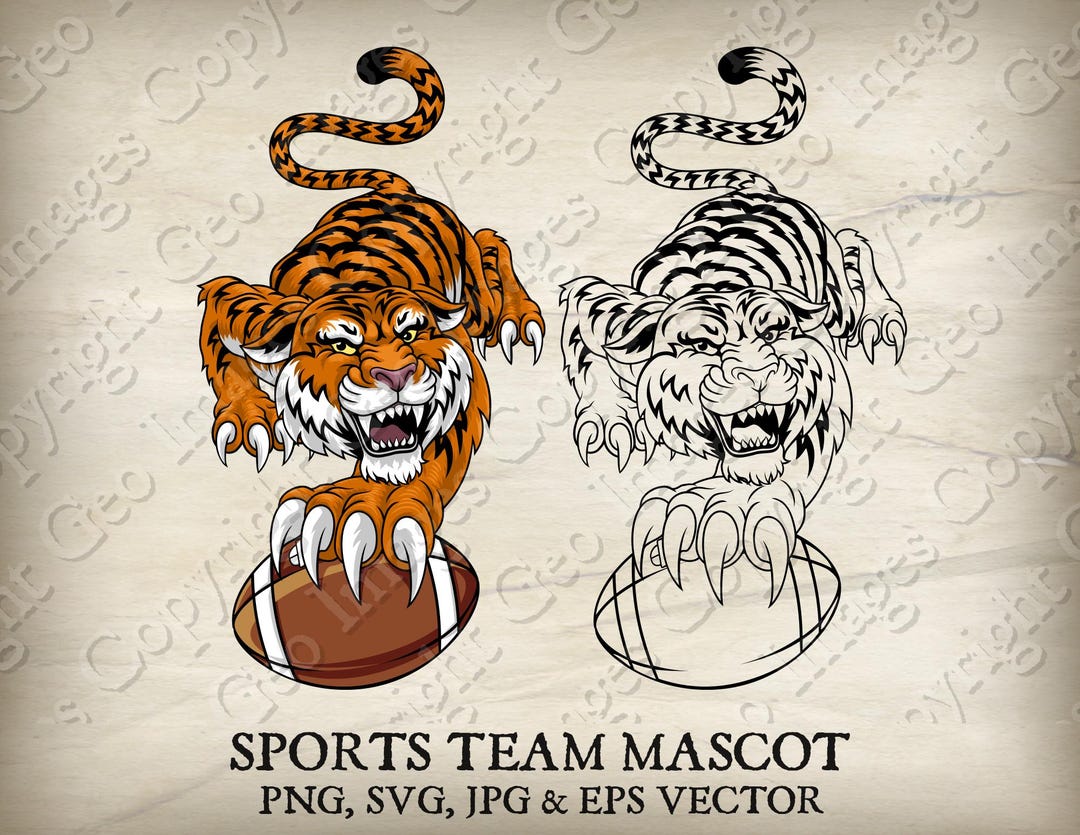 Tiger Mascot Holding American Football Ball in Claws Mascot Tigers ...