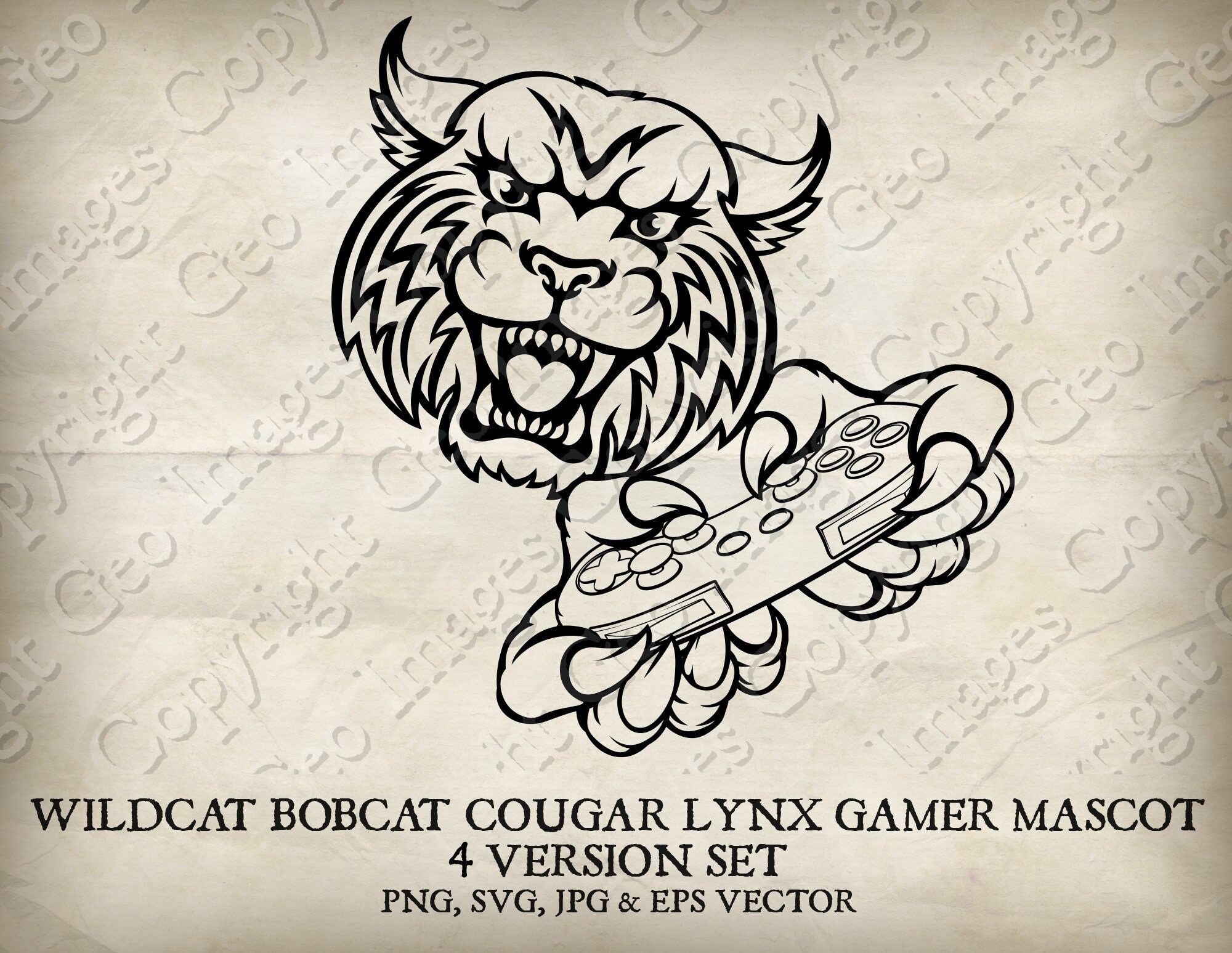 Wildcat Bobcat Cougar Lynx Lion Gamer Holding Video Game Controller ...