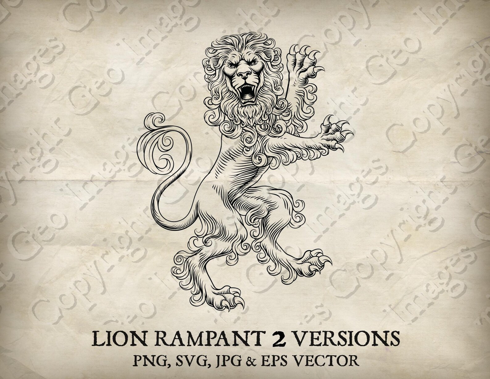 Lion Standing Rampant on Hind Legs Heraldic Crest Coat of Arms Heraldry ...