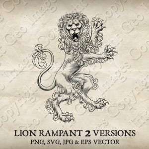 Lion Standing Rampant on Hind Legs Heraldic Crest Coat of Arms Heraldry ...