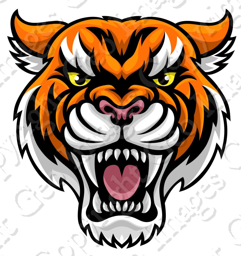 Tiger Cat Mascot Head Angry Tigers Mascot Face Cartoon in Two Versions ...