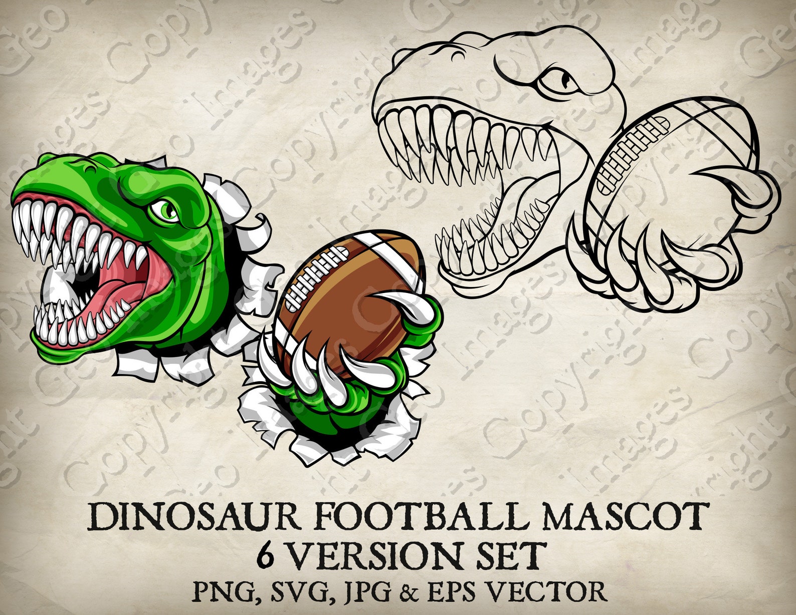 Dinosaur T Rex Raptor American Football Ball Claw Team Mascot Logo ...