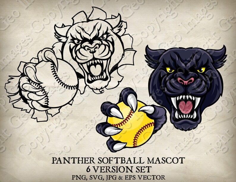 Panther Holding Softball Ball Mascot Jaguar Panthers Logo Cartoon. 6 ...