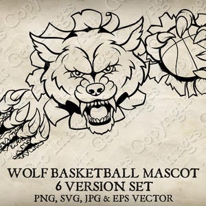 Wolf Holding Basketball Ball Team Mascot Timber Wolves Logo Cartoon. 6 ...