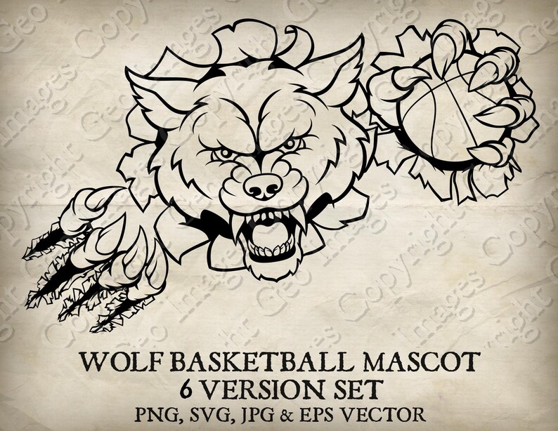 Wolf Holding Basketball Ball Team Mascot Timber Wolves Logo Cartoon. 6 ...