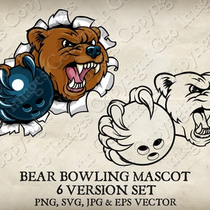Bear Grizzly Bowling Ball Claws Mascot Bears Logo Cartoon. 6 Versions ...