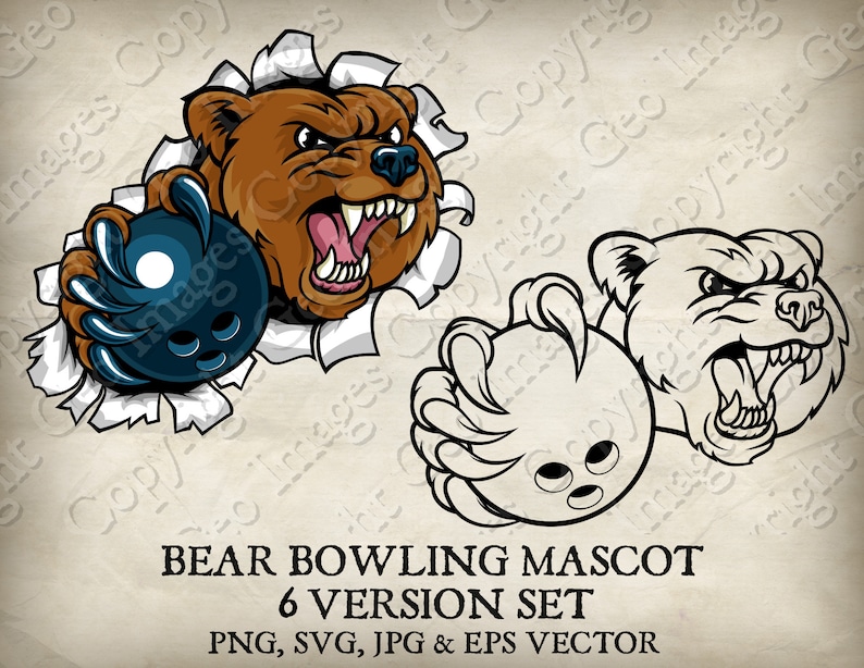 Bear Grizzly Bowling Ball Claws Mascot Bears Logo Cartoon. 6 Versions ...