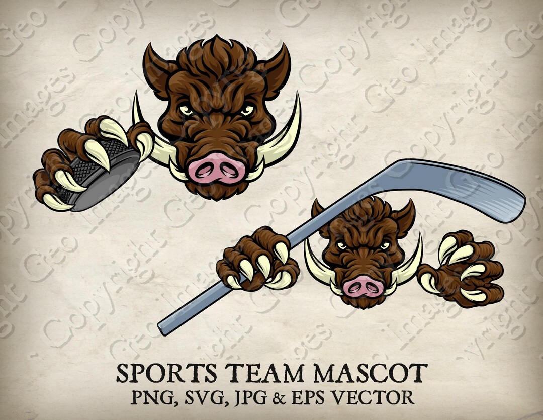 Wild Boar Razorback Warthog Hog Pig Ice Hockey Puck Hockey Stick Sports ...