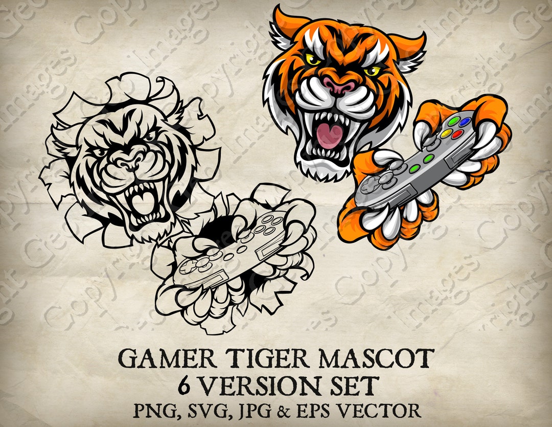 Tiger Gamer Holding Video Game Controller in Claws Clip Art Cartoon ...