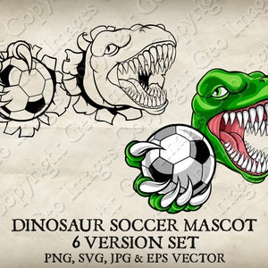 Dinosaur T Rex Raptor Holding Soccer Football Ball in Claw Mascot Logo ...