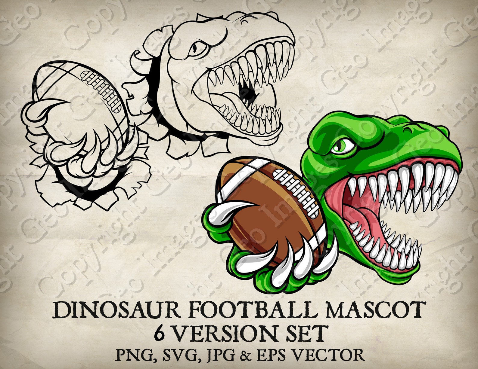 Dinosaur T Rex Raptor American Football Ball Claw Team Mascot Logo ...