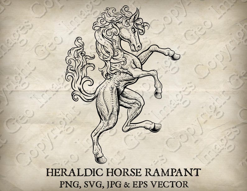 Horse Standing Rampant Hind Legs Heraldic Crest Coat of Arms Heraldry ...