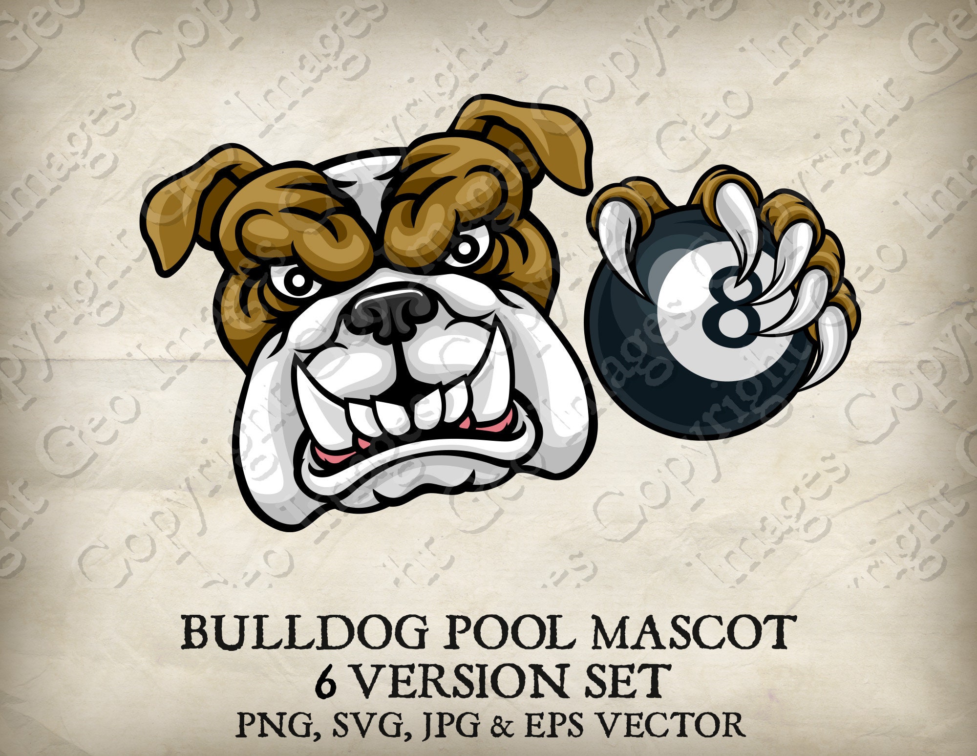 Bulldog Dog Holding Pool 8 Ball in Claw Mascot Bulldogs Face Cartoon ...