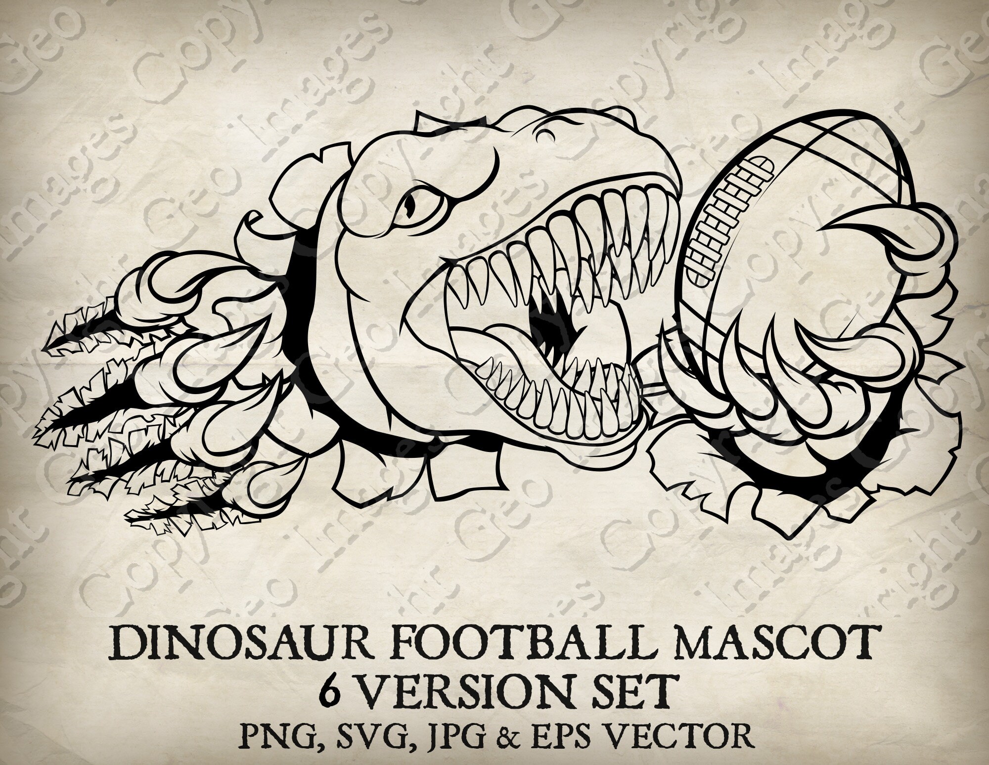 Dinosaur T Rex Raptor American Football Ball Claw Team Mascot Logo ...