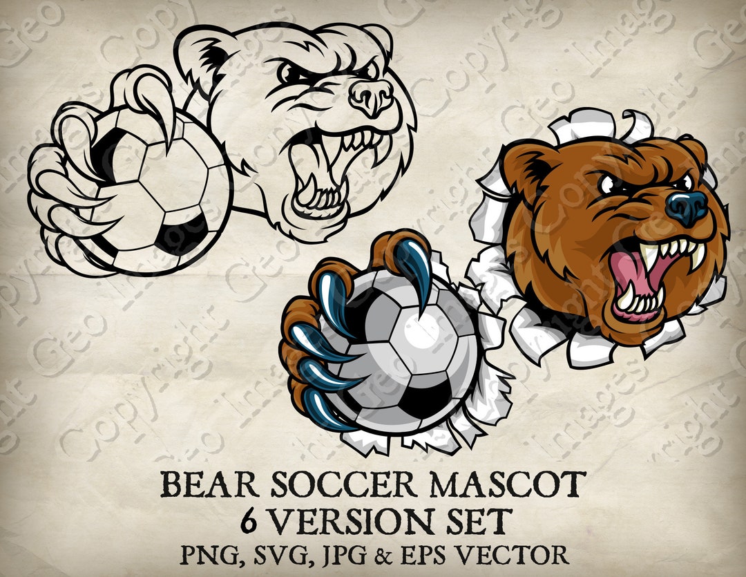 Bear Grizzly Soccer Football Ball Claws Mascot Bears Logo Cartoon. 6 ...