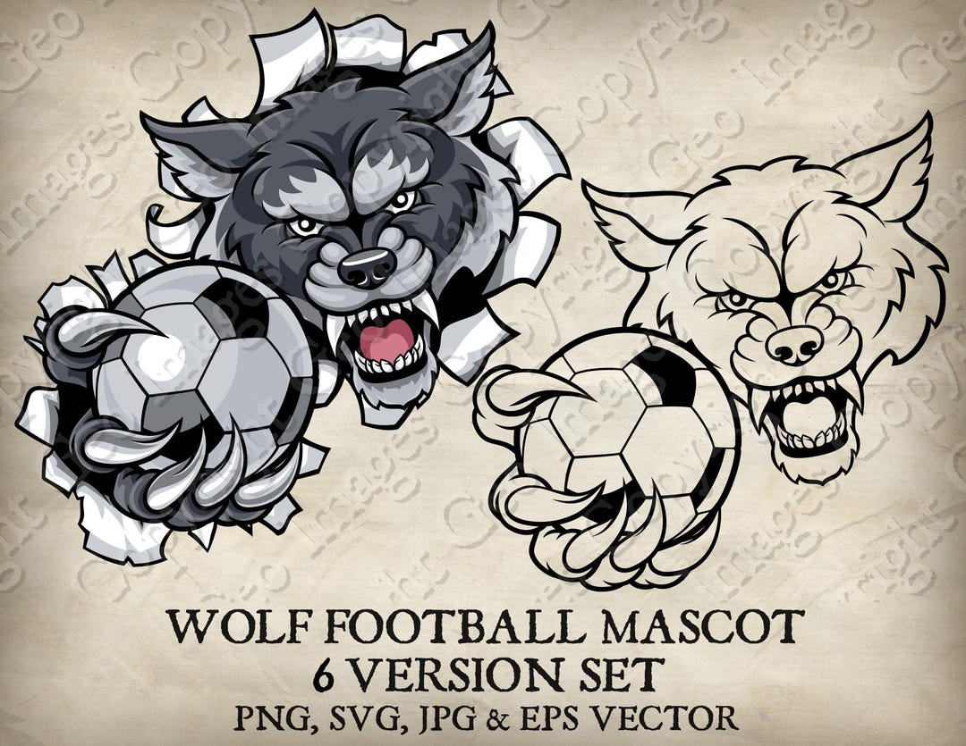 Wolf Holding Soccer Football Ball Team Mascot Wolves Logo Cartoon. 6 ...