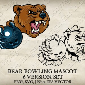 Bear Grizzly Bowling Ball Claws Mascot Bears Logo Cartoon. 6 Versions ...