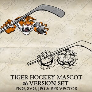 Tiger Hockey Mascot Tigers Logo Cartoon. 16 Versions. Holding Ice ...