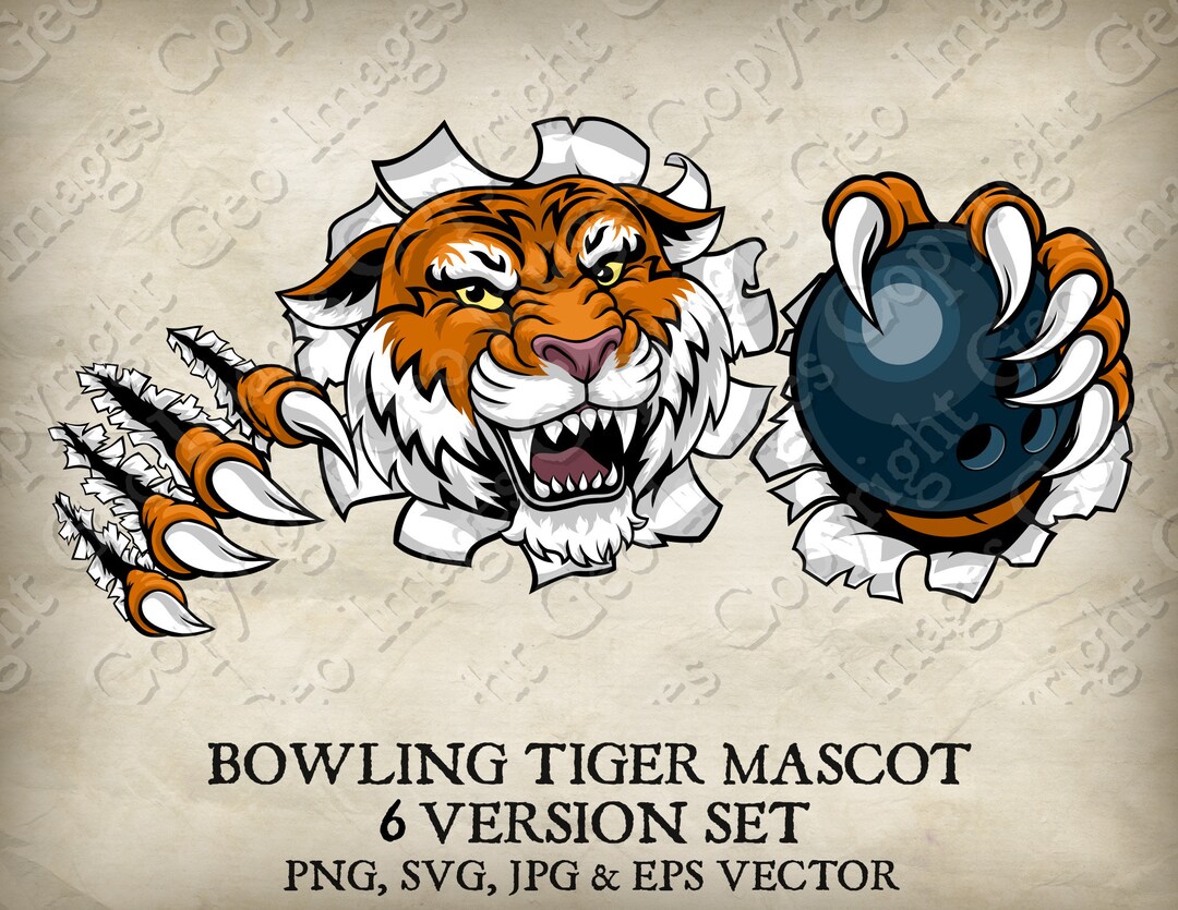Tiger Holding Bowling Ball in Claws Mascot Angry Tigers Face Cartoon in ...