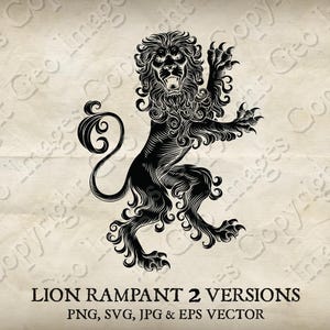 Lion Standing Rampant on Hind Legs Heraldic Crest Coat of Arms Heraldry ...