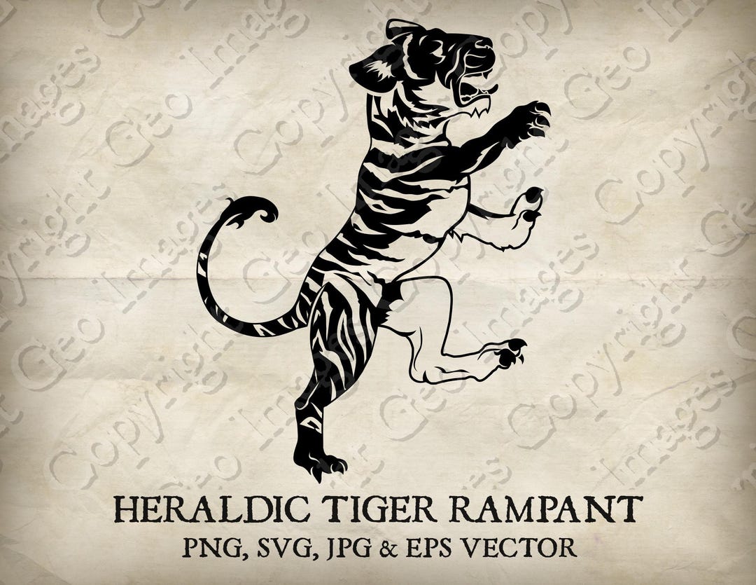 Tiger Standing Rampant on Hind Legs Heraldic Crest Coat of Arms ...