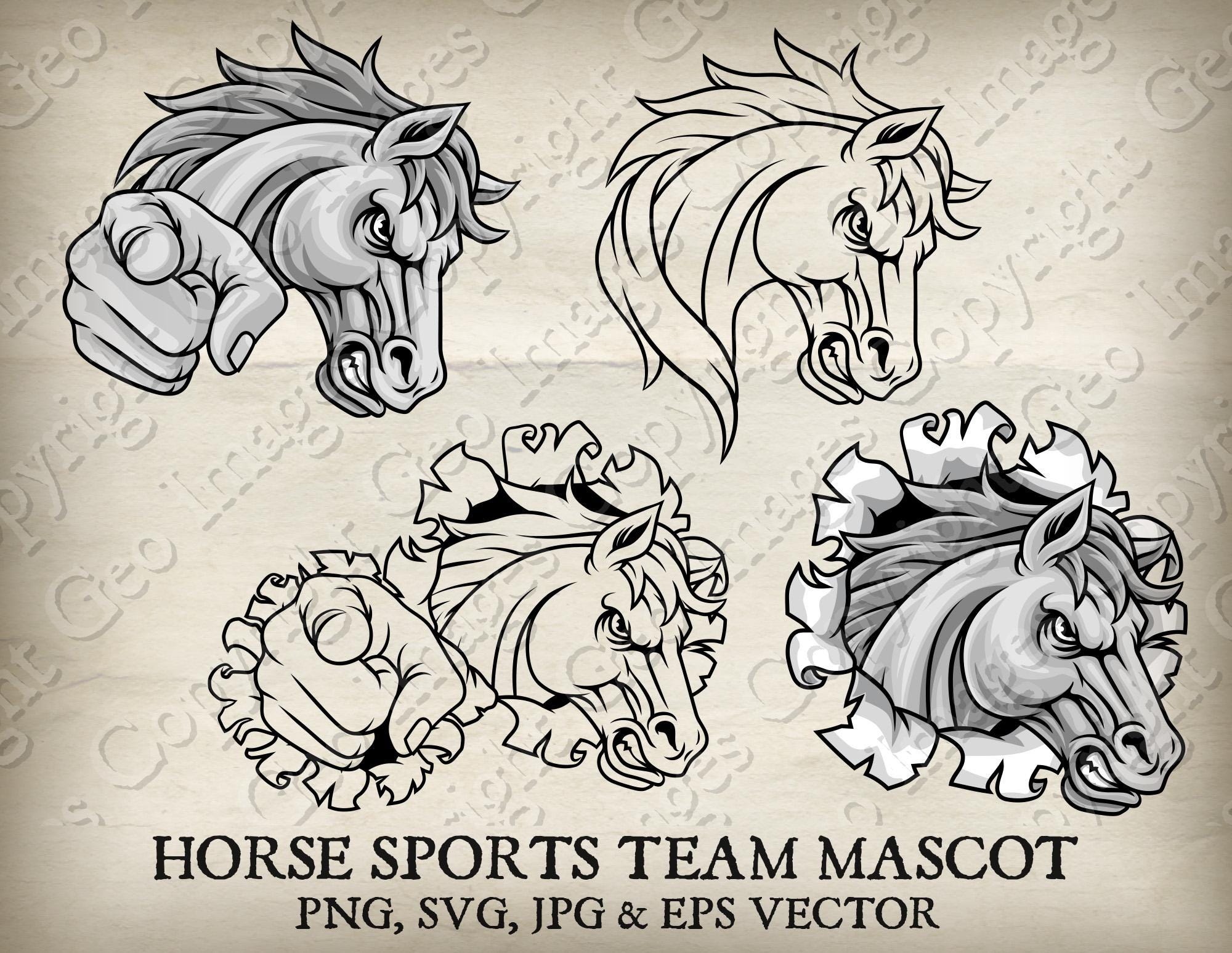 White Horse Mustang Bronco Stallion Sports Team Cartoon Mascot Mustangs ...