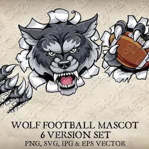 Wolf Holding American Football Ball Team Mascot Wolves Logo Cartoon. 6 ...