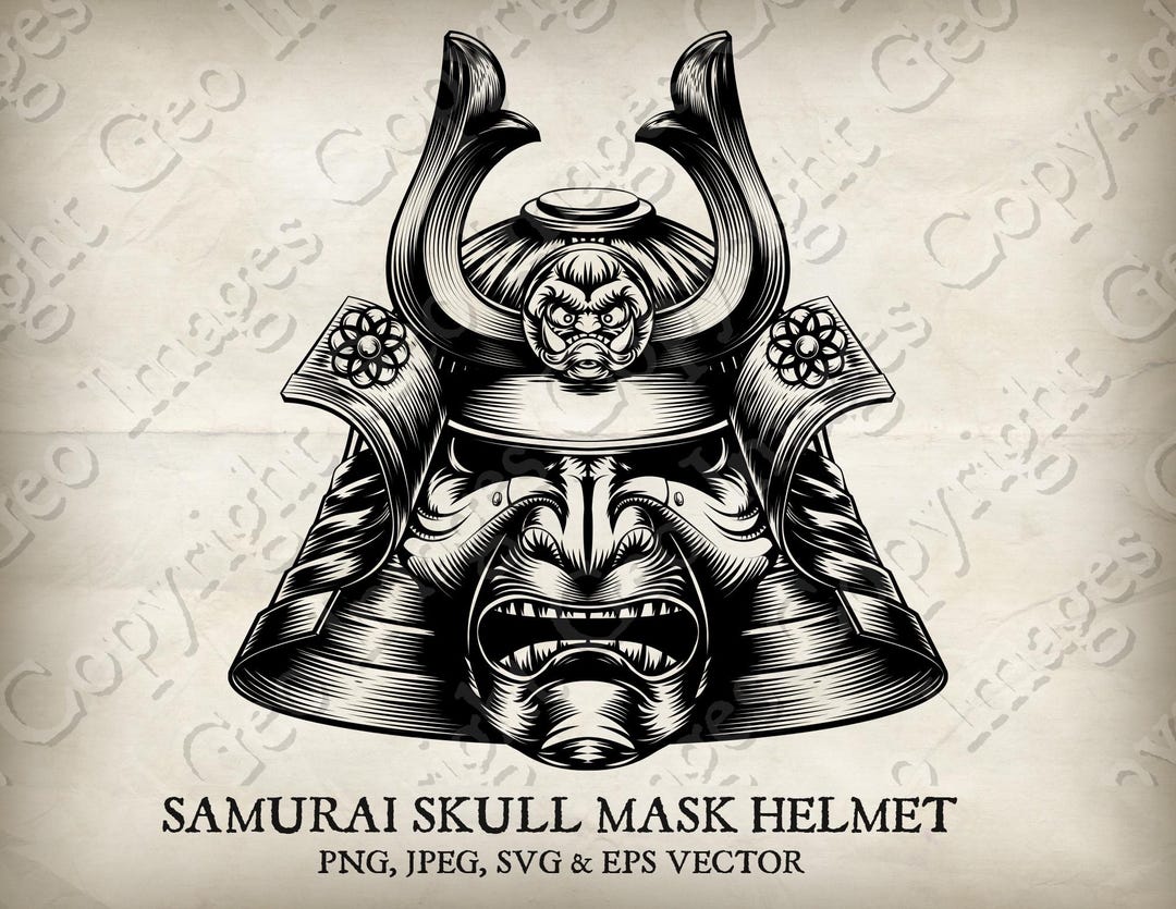 Samurai Mask Japanese Warrior Head Vector Helmet. With Individual PNG ...