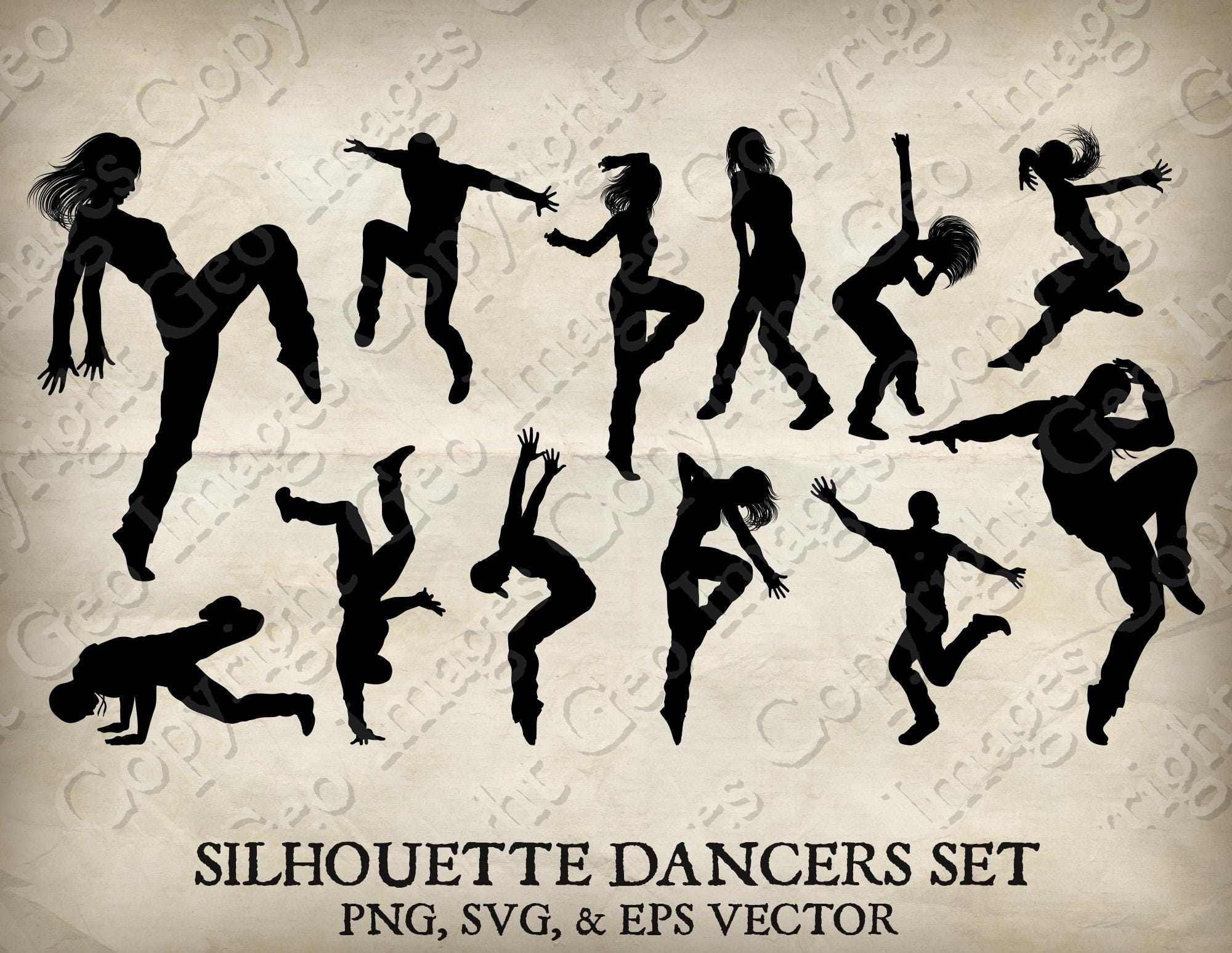 Silhouette Street Break Dancers Hip Hop Hiphop Dance Breakdance Women and Men Girls and Boys ...