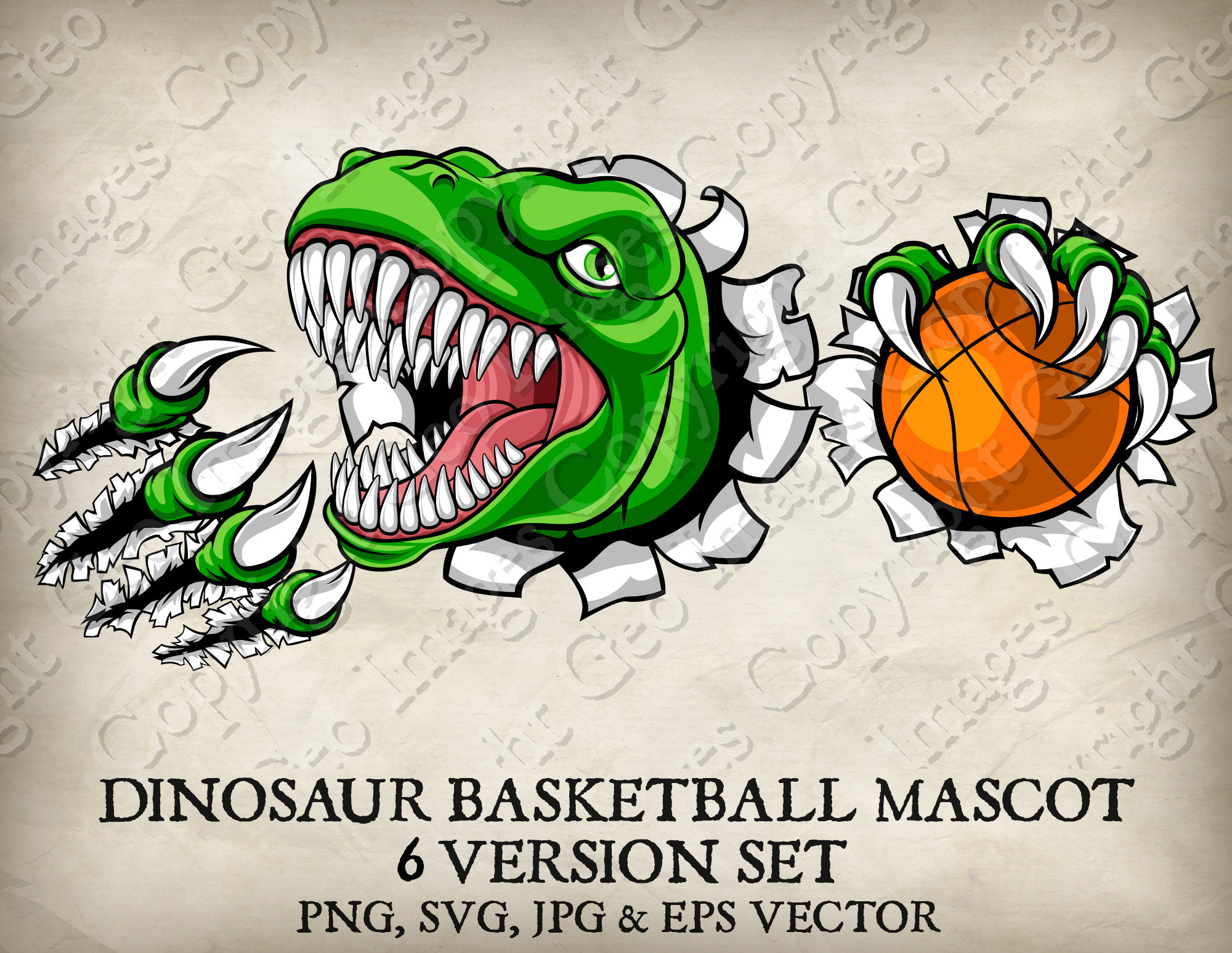 Dinosaur T Rex Raptor Holding Basketball Ball in Claw Team Mascot Logo ...