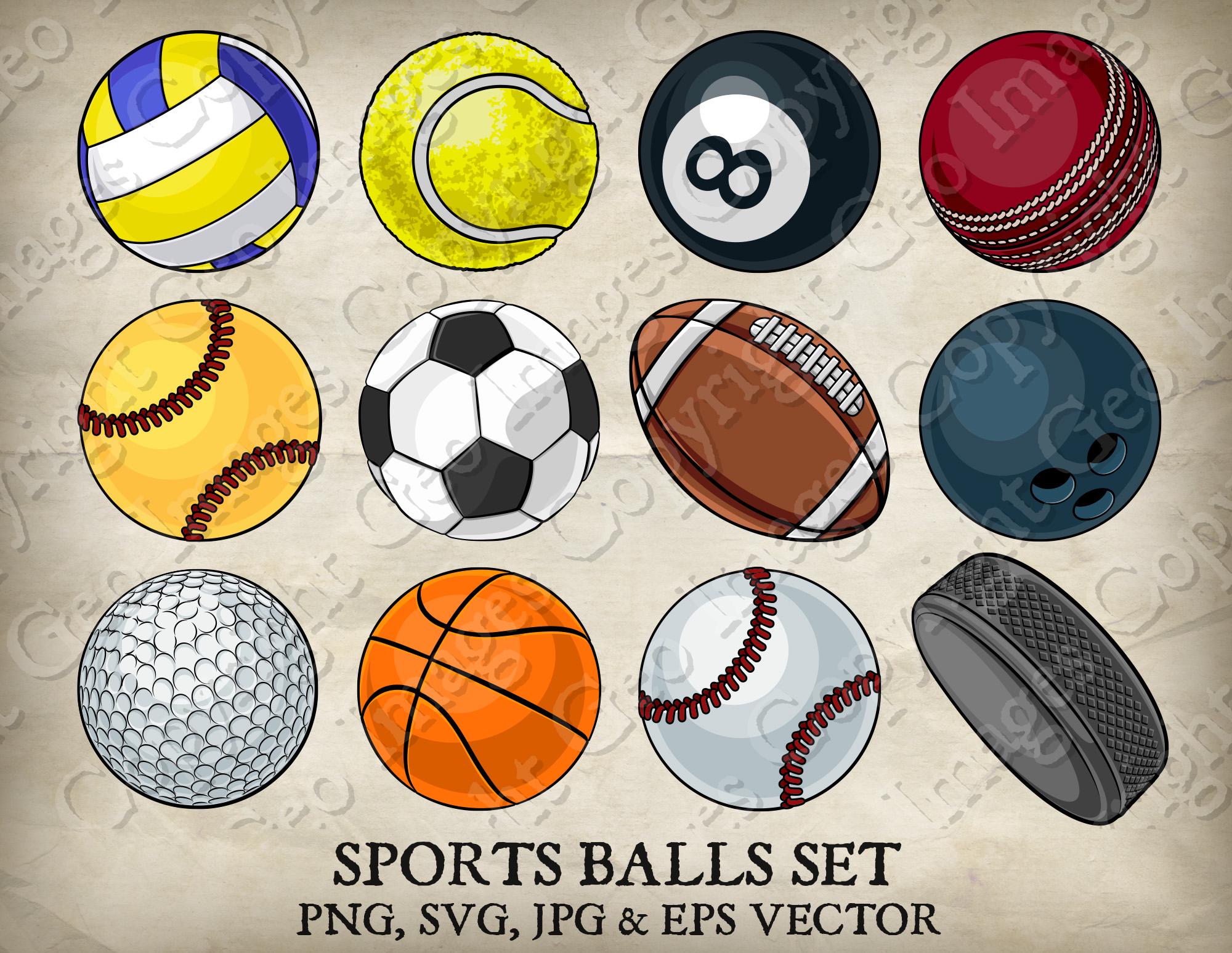 Sport Ball Set Bundle Sports Balls. Baseball Football Basketball Soccer ...