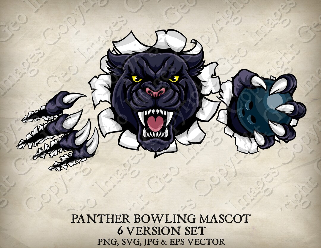 Panther Holding Bowling Ball Mascot Jaguar Panthers Logo Cartoon. 6 ...