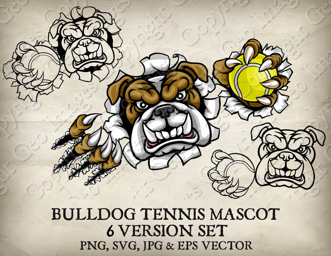 Bulldog Dog Holding Tennis Ball in Claw Mascot Bulldogs Face Cartoon ...