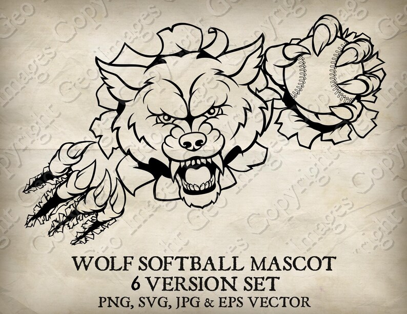Wolf Holding Softball Ball Team Mascot Timber Wolves Logo Cartoon. 6 ...