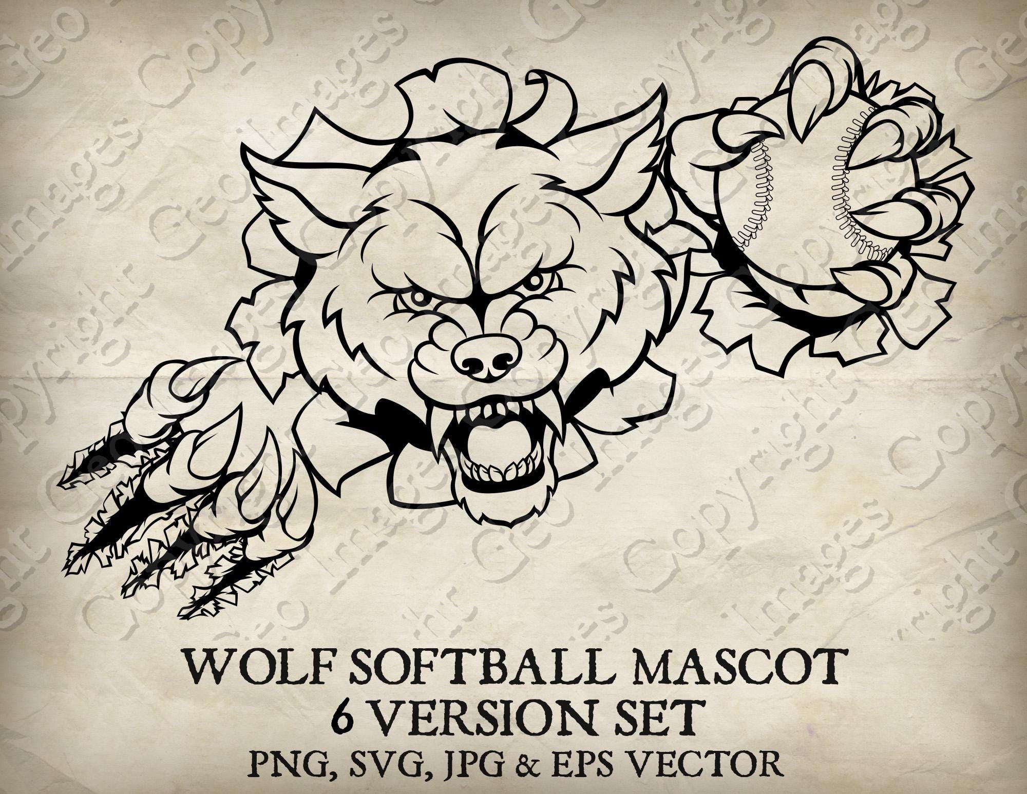 Wolf Holding Softball Ball Team Mascot Timber Wolves Logo Cartoon. 6 ...
