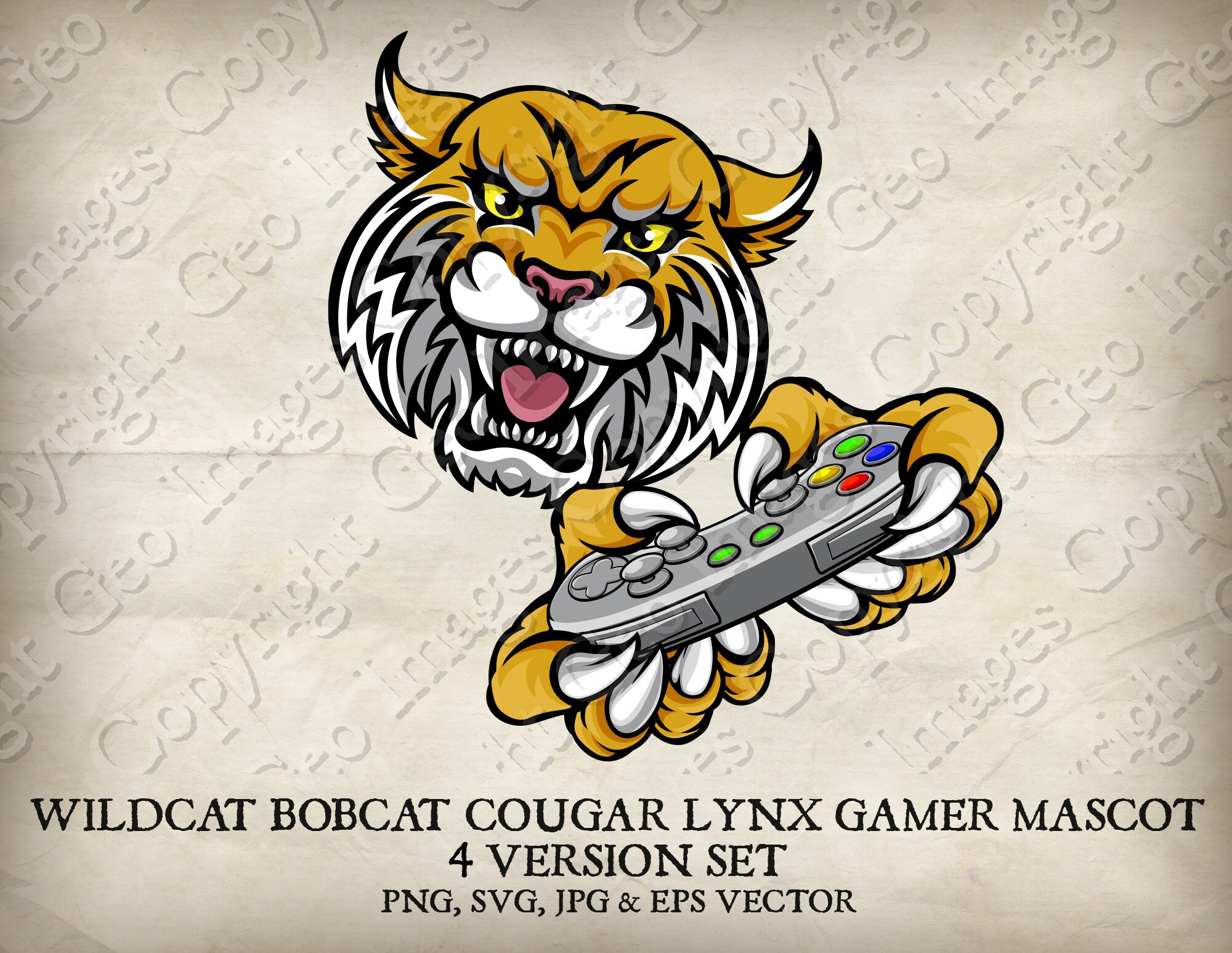 Wildcat Bobcat Cougar Lynx Lion Gamer Holding Video Game Controller ...
