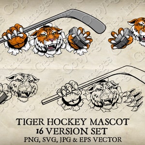 Tiger Hockey Mascot Tigers Logo Cartoon. 16 Versions. Holding Ice ...