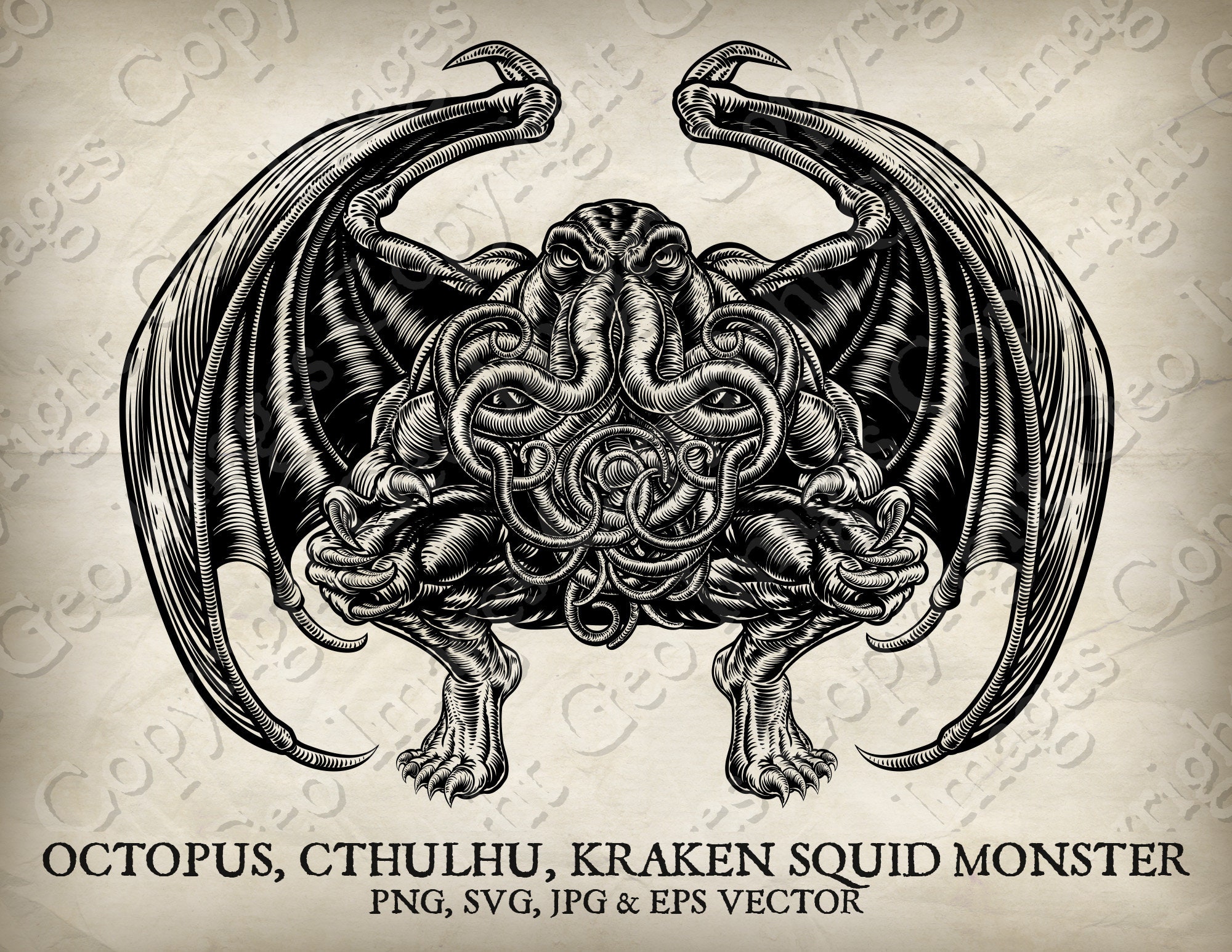 Cthulhu Cthulu Lovecraft Monster Kraken or Octopus Tentacle Faced ...