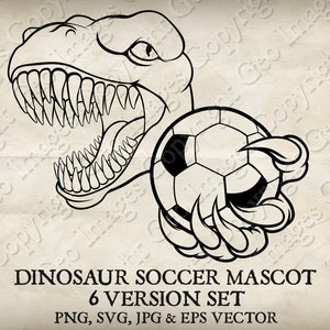 Dinosaur T Rex Raptor Holding Soccer Football Ball in Claw Mascot Logo ...