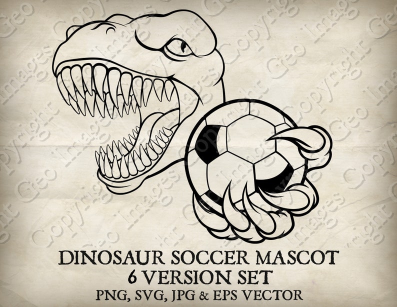 Dinosaur T Rex Raptor Holding Soccer Football Ball in Claw Mascot Logo ...