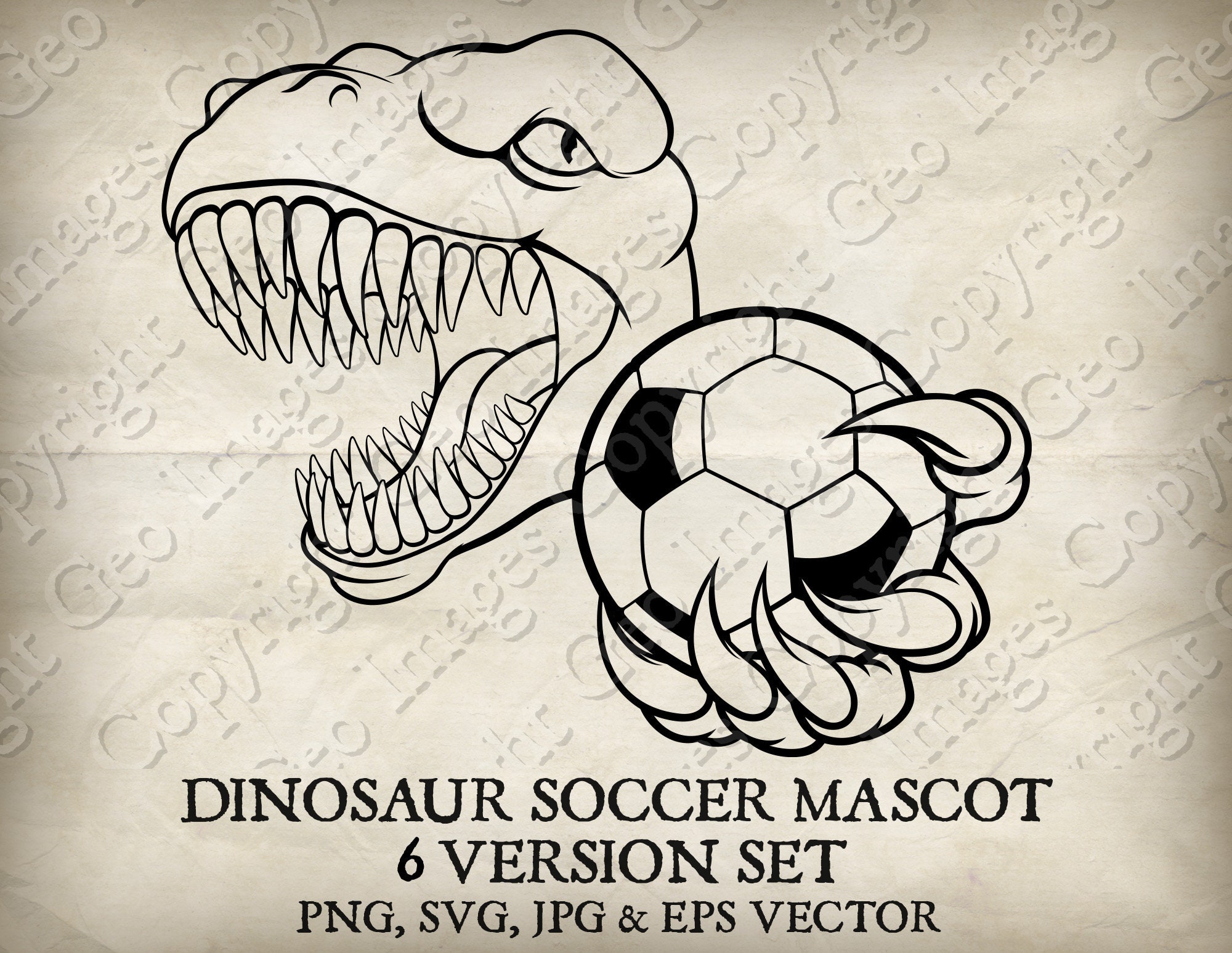 Dinosaur T Rex Raptor Holding Soccer Football Ball in Claw Mascot Logo ...