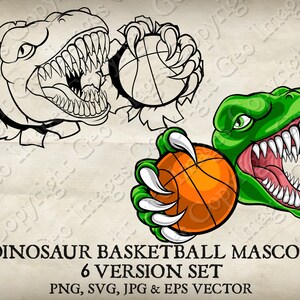 Dinosaur T Rex Raptor Holding Basketball Ball in Claw Team Mascot Logo ...