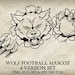 Wolf Holding American Football Ball Team Mascot Wolves Logo Cartoon. 6 ...