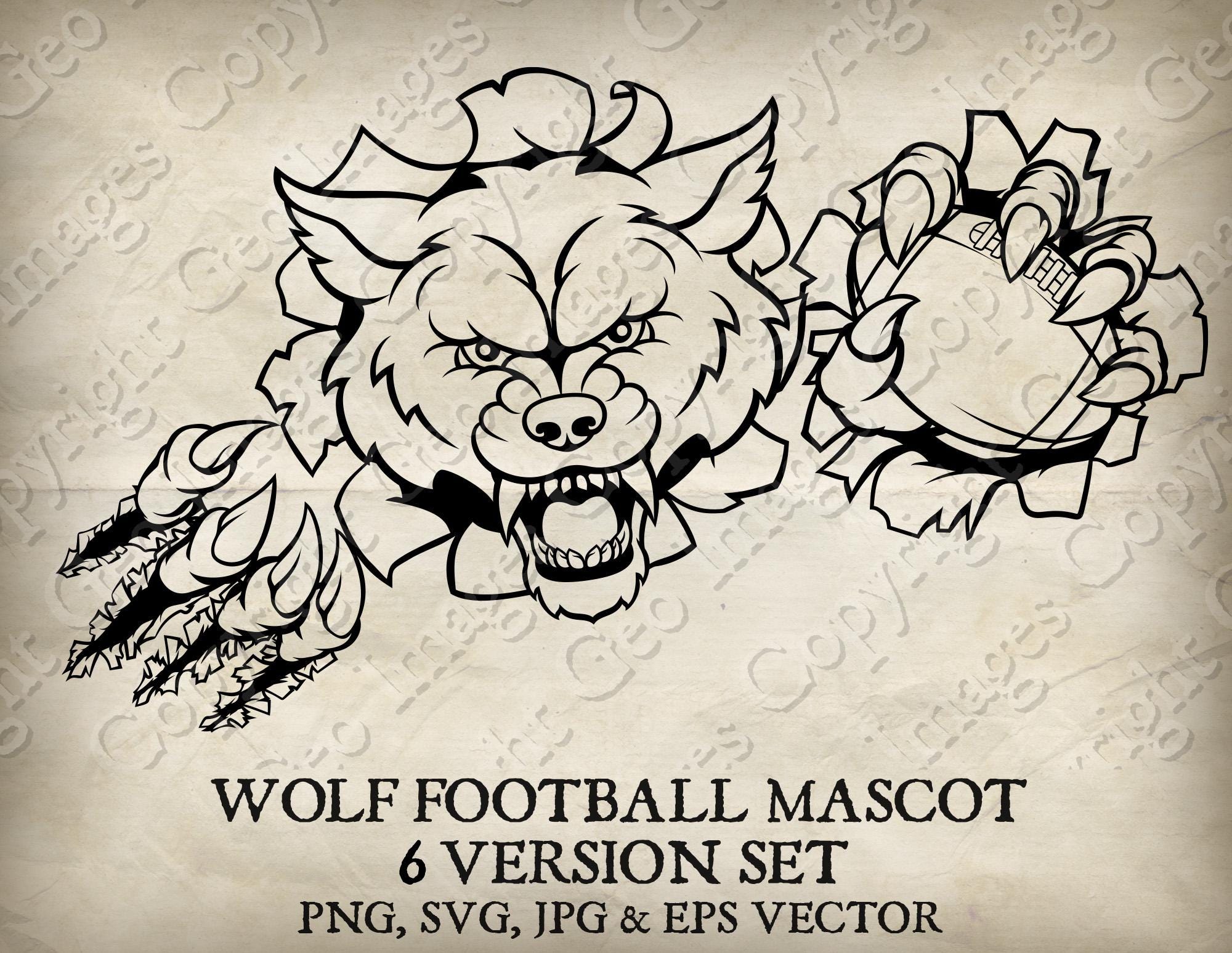 Wolf Holding American Football Ball Team Mascot Wolves Logo Cartoon. 6 ...