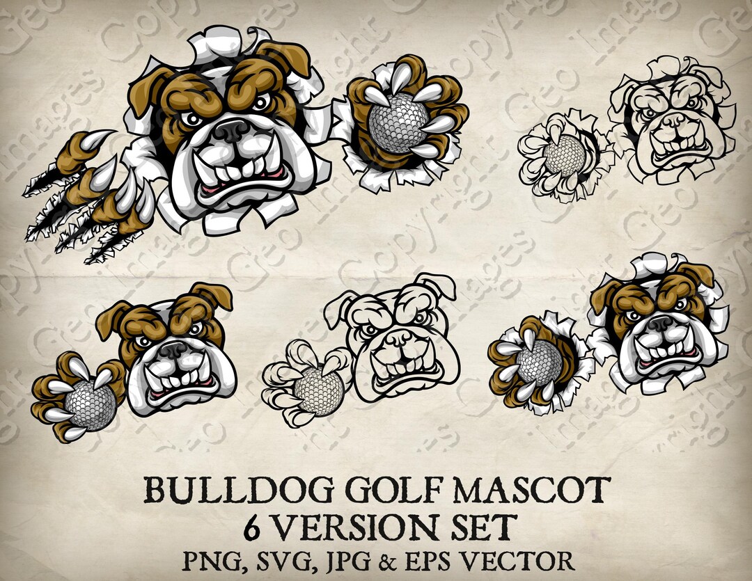 Bulldog Dog Holding Golf Ball in Claw Mascot Bulldogs Face Cartoon Logo ...