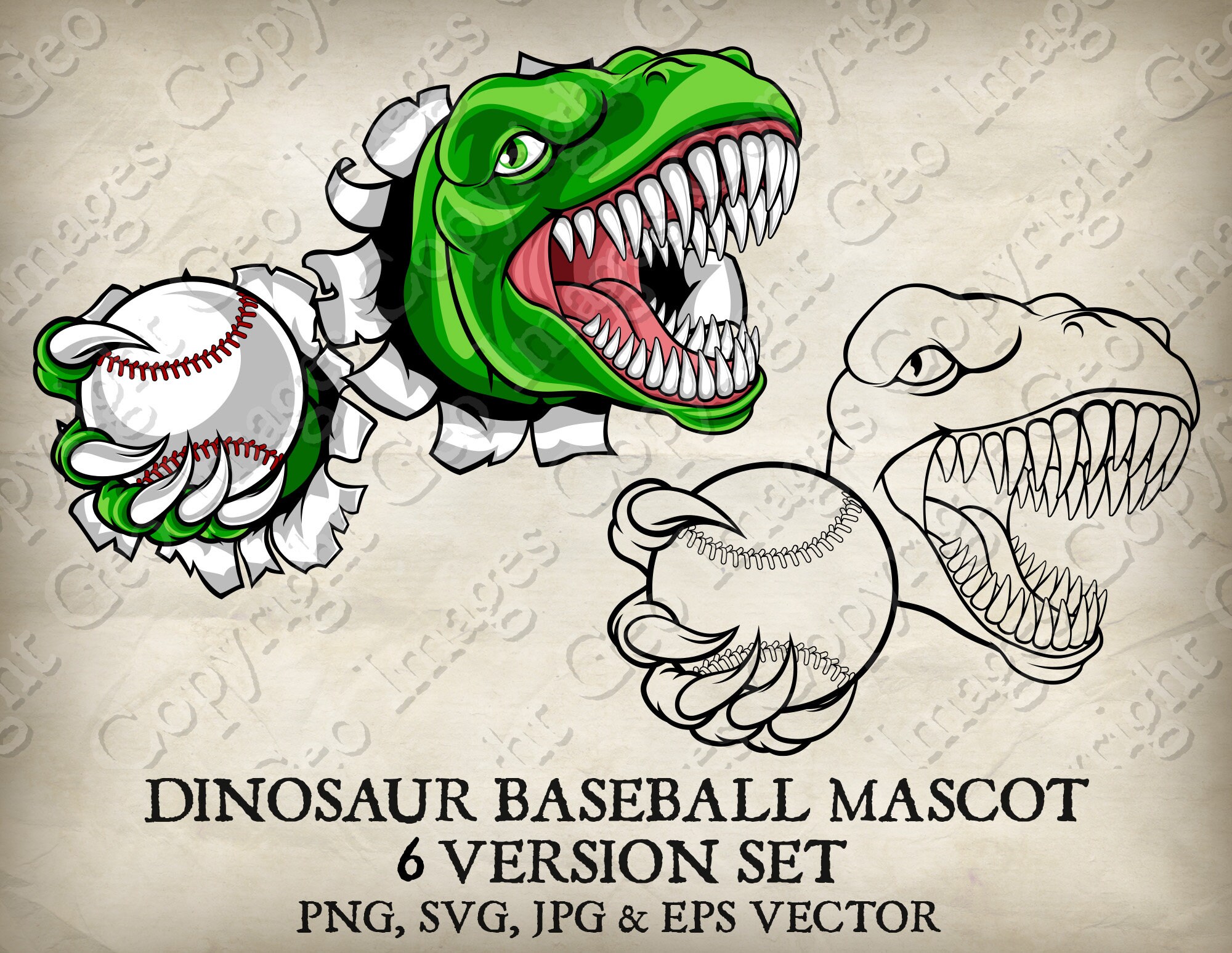 Dinosaur T Rex Raptor Holding Baseball Ball in Claw Team Mascot Logo ...