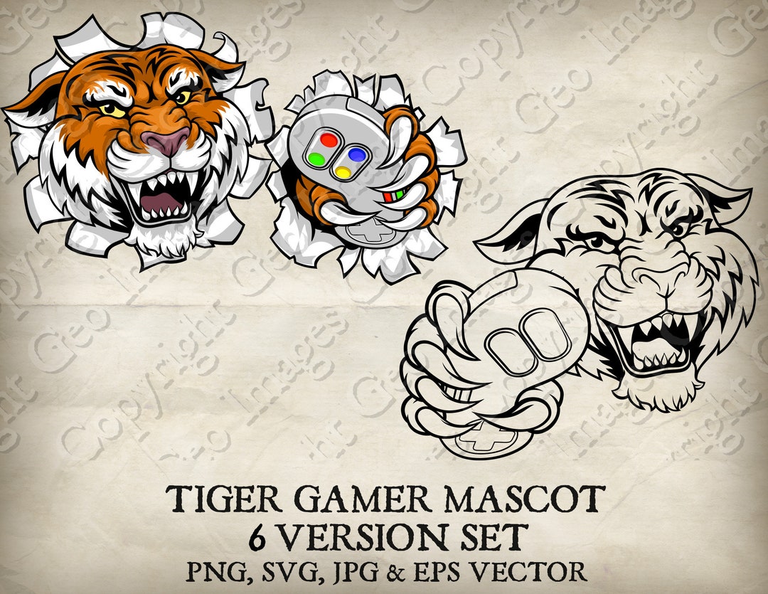 Tiger Gamer Holding Video Game Controller in Claws Clip Art Cartoon ...
