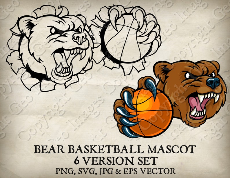 Bear Grizzly Basketball Ball Claws Mascot Bears Logo Cartoon. 6 ...