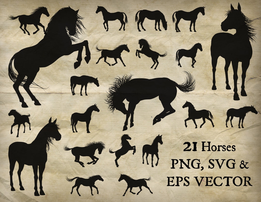 Horse Silhouette Set of Silouette Bucking Bronco Mustang Horses in ...