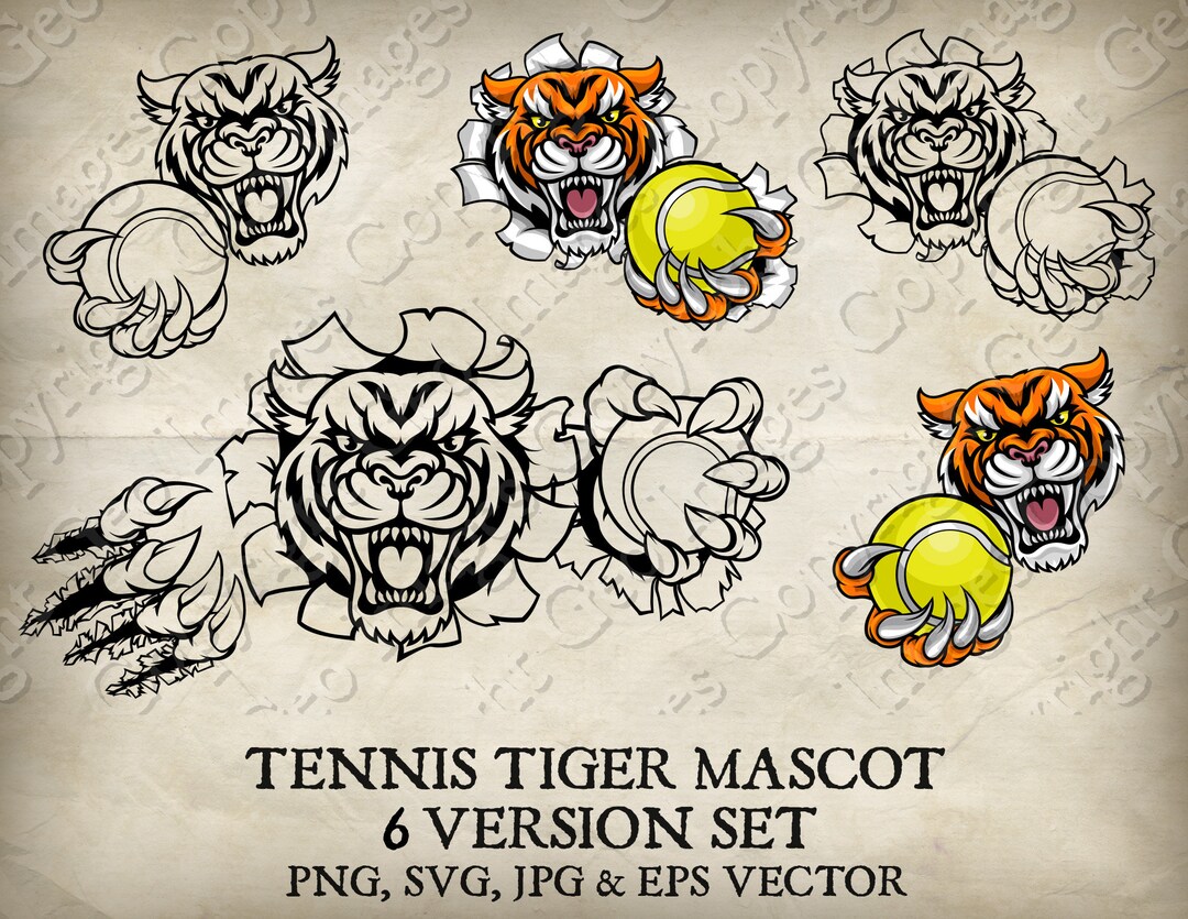 Tiger Holding Tennis Ball in Claws Mascot Angry Tigers Face Logo ...